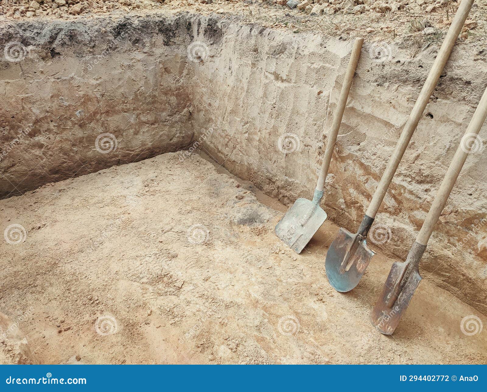 Pit in the Ground. Digging a Pit. the Shovels in the Pit. Earthworks ...