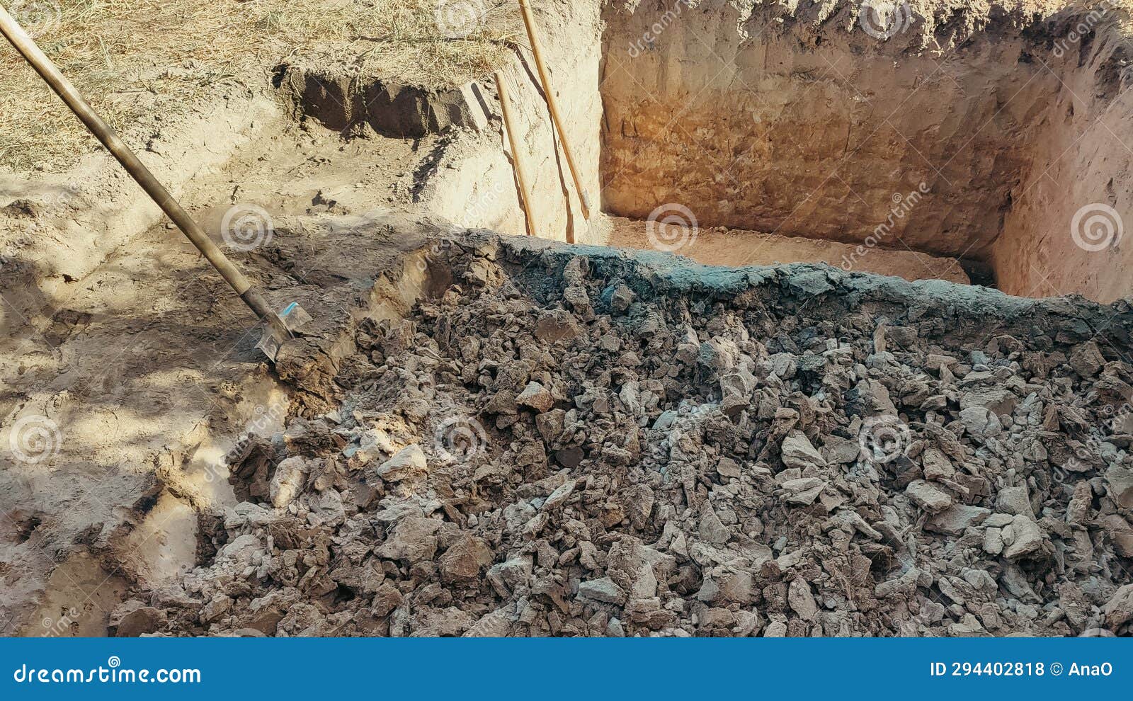 Pit in the Ground. Digging a Pit. the Shovels in the Pit. Earthworks ...