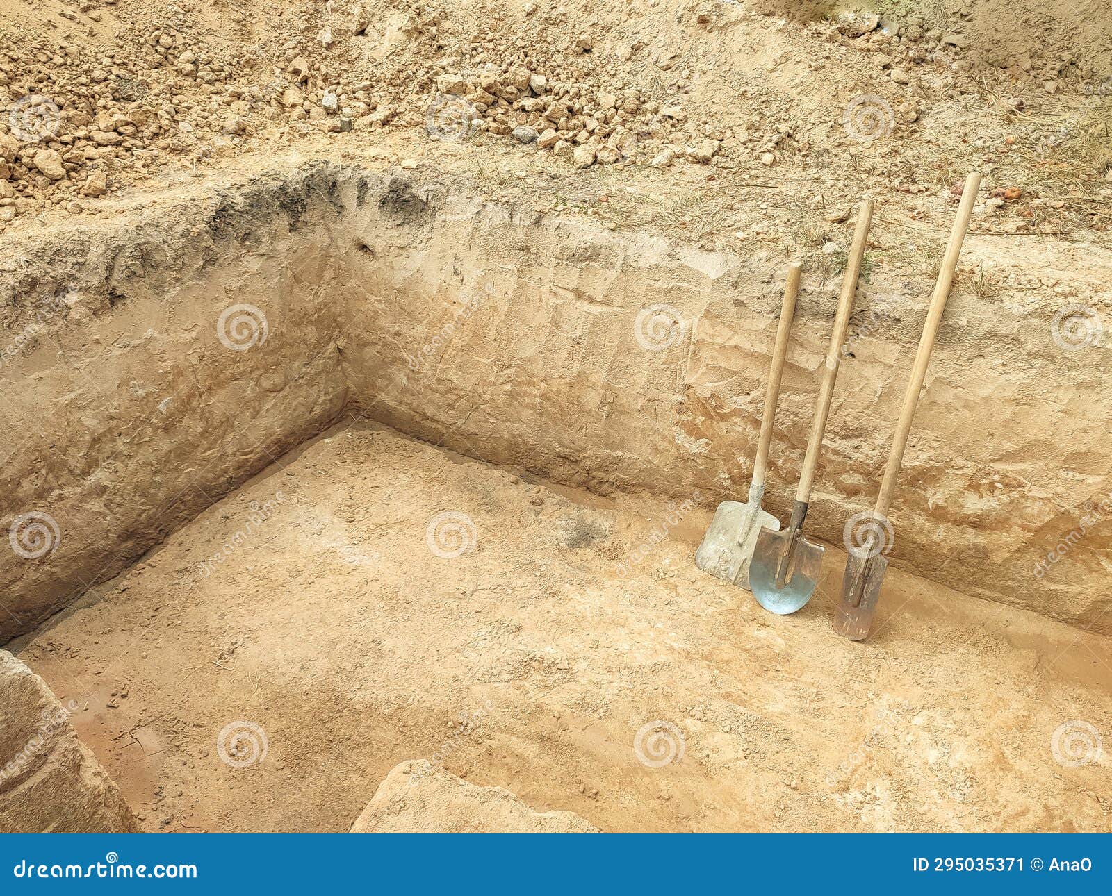 Pit in the Ground. Digging a Pit. the Shovels in the Pit. Earthworks ...