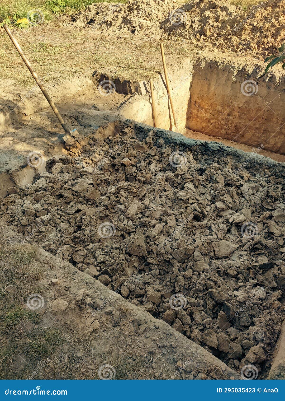 Pit in the Ground. Digging a Pit. the Shovels in the Pit. Earthworks ...