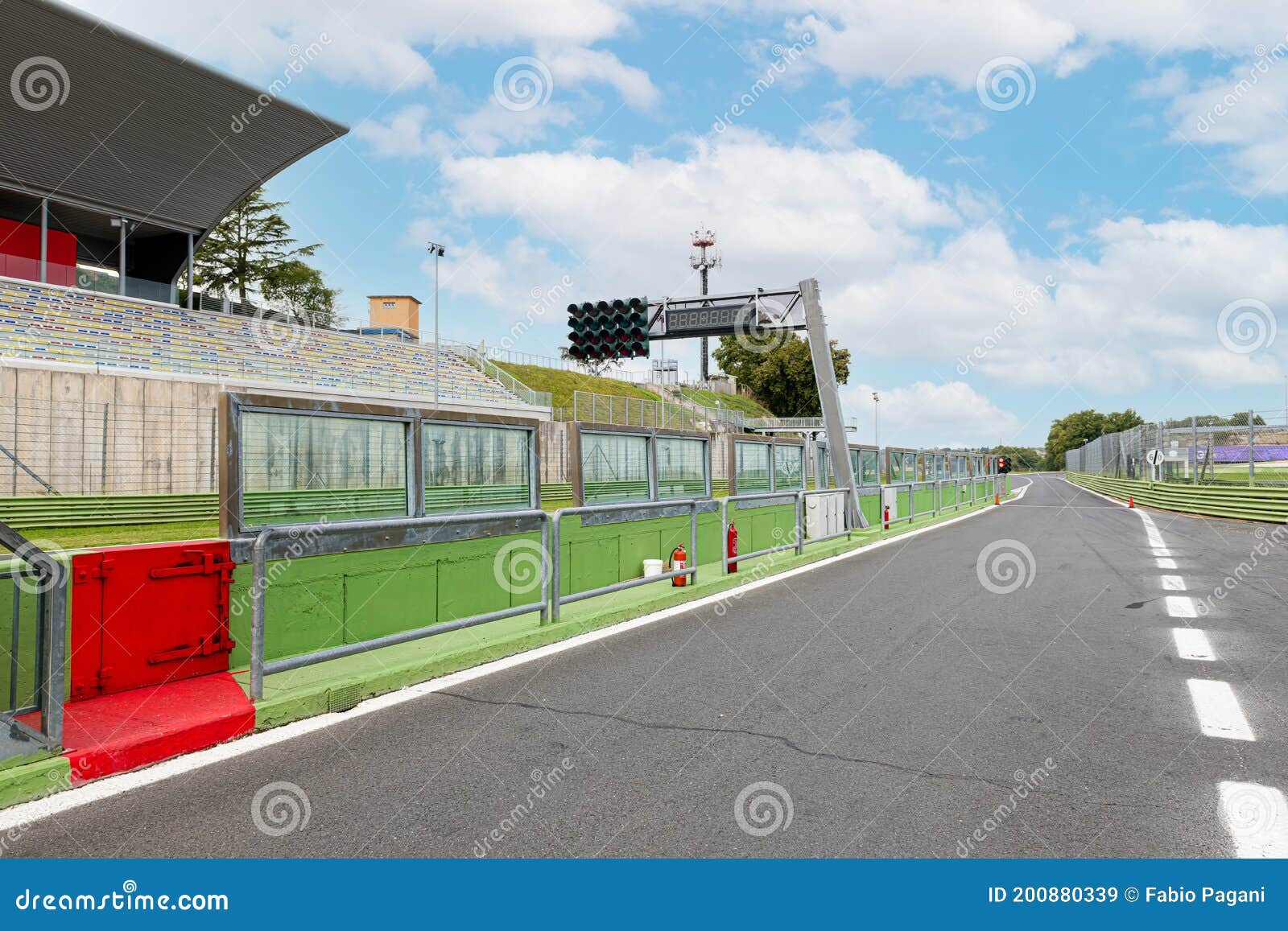 Pit Lane Exit in Motor Sport Asphalt Circuit Barrier Wall and Red Light ...