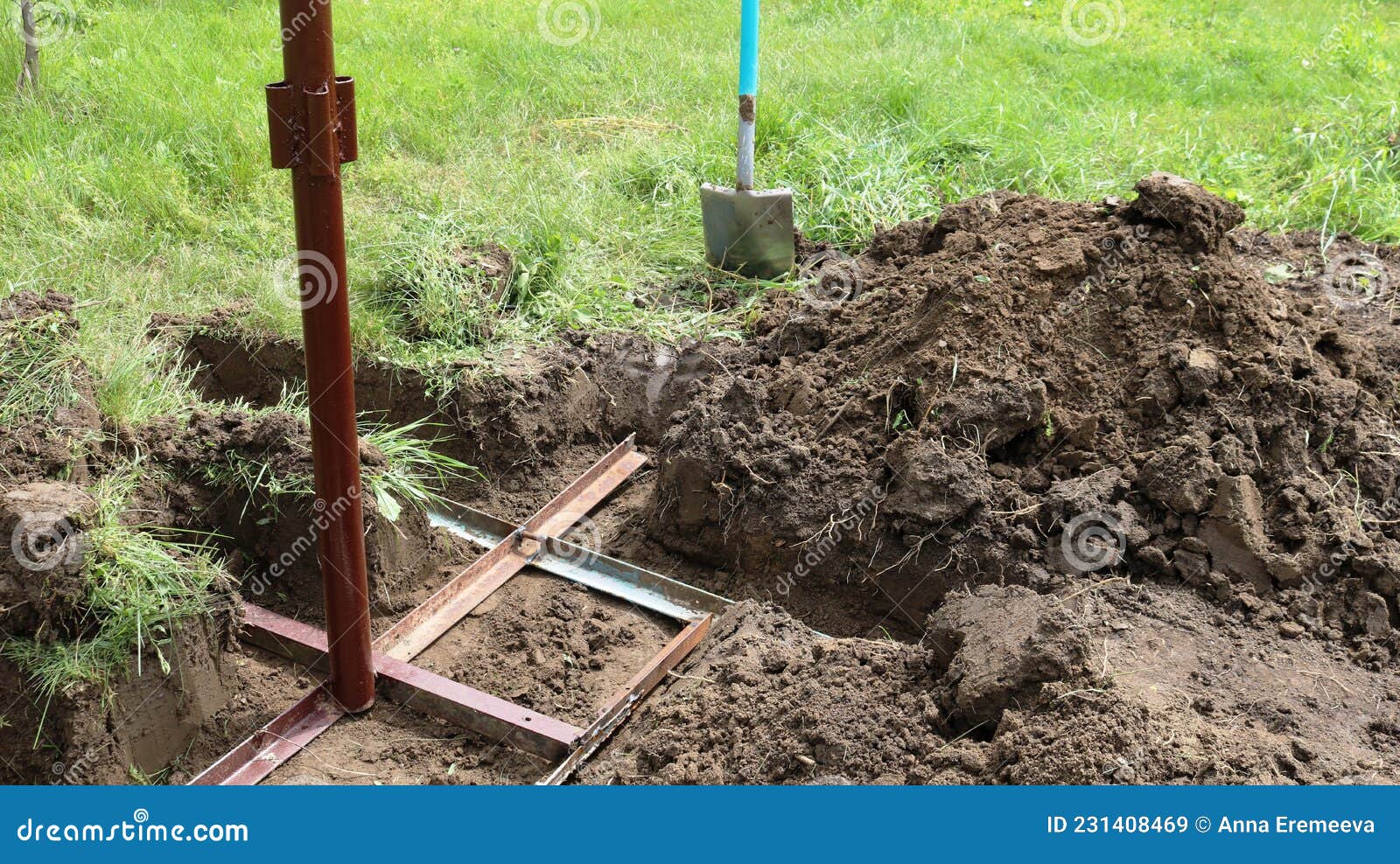 A Pit in the Lawn with a Metal Stand Installed Stock Image - Image of ...