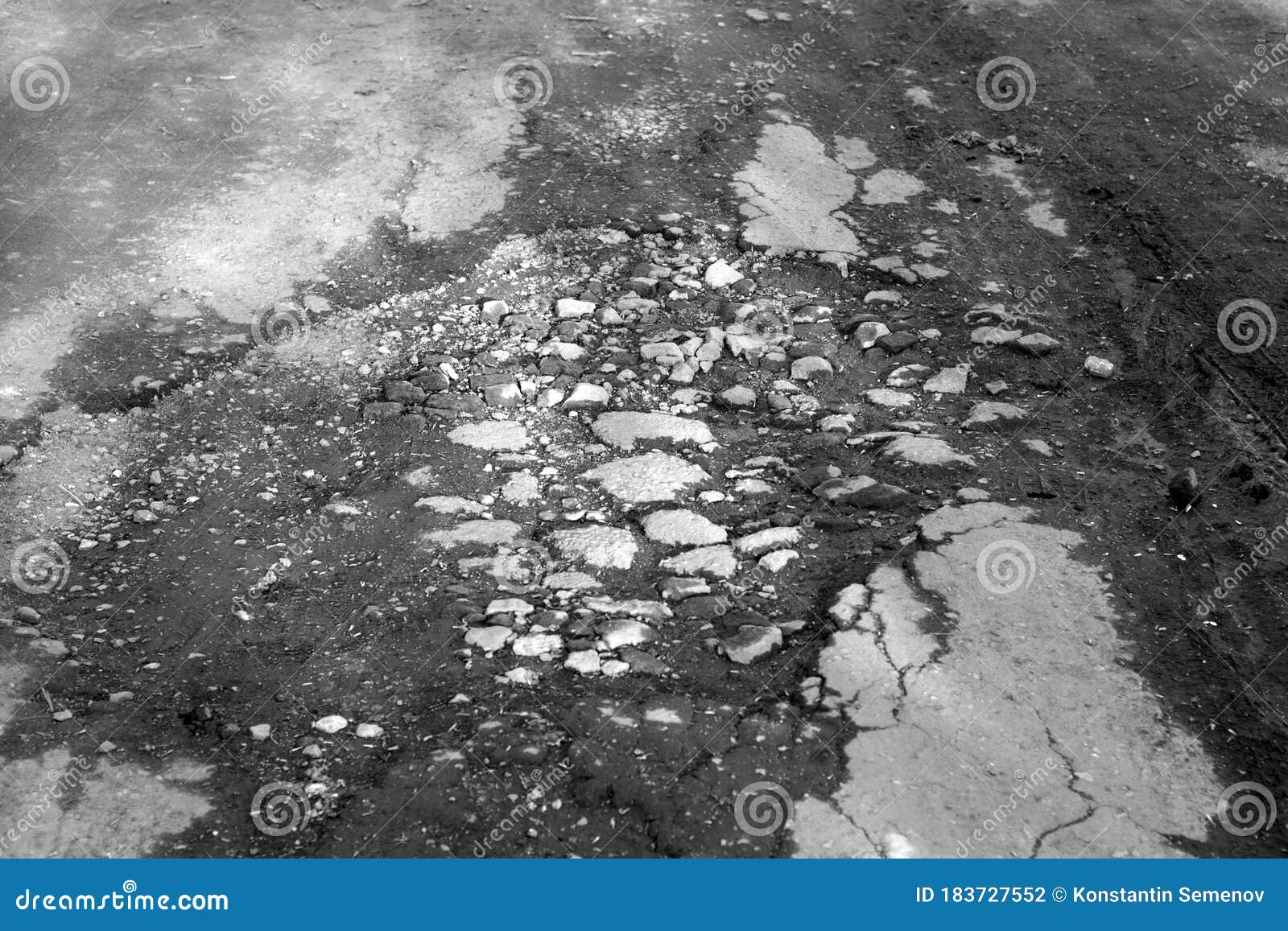 Pit in the old broken road stock photo. Image of scene - 183727552