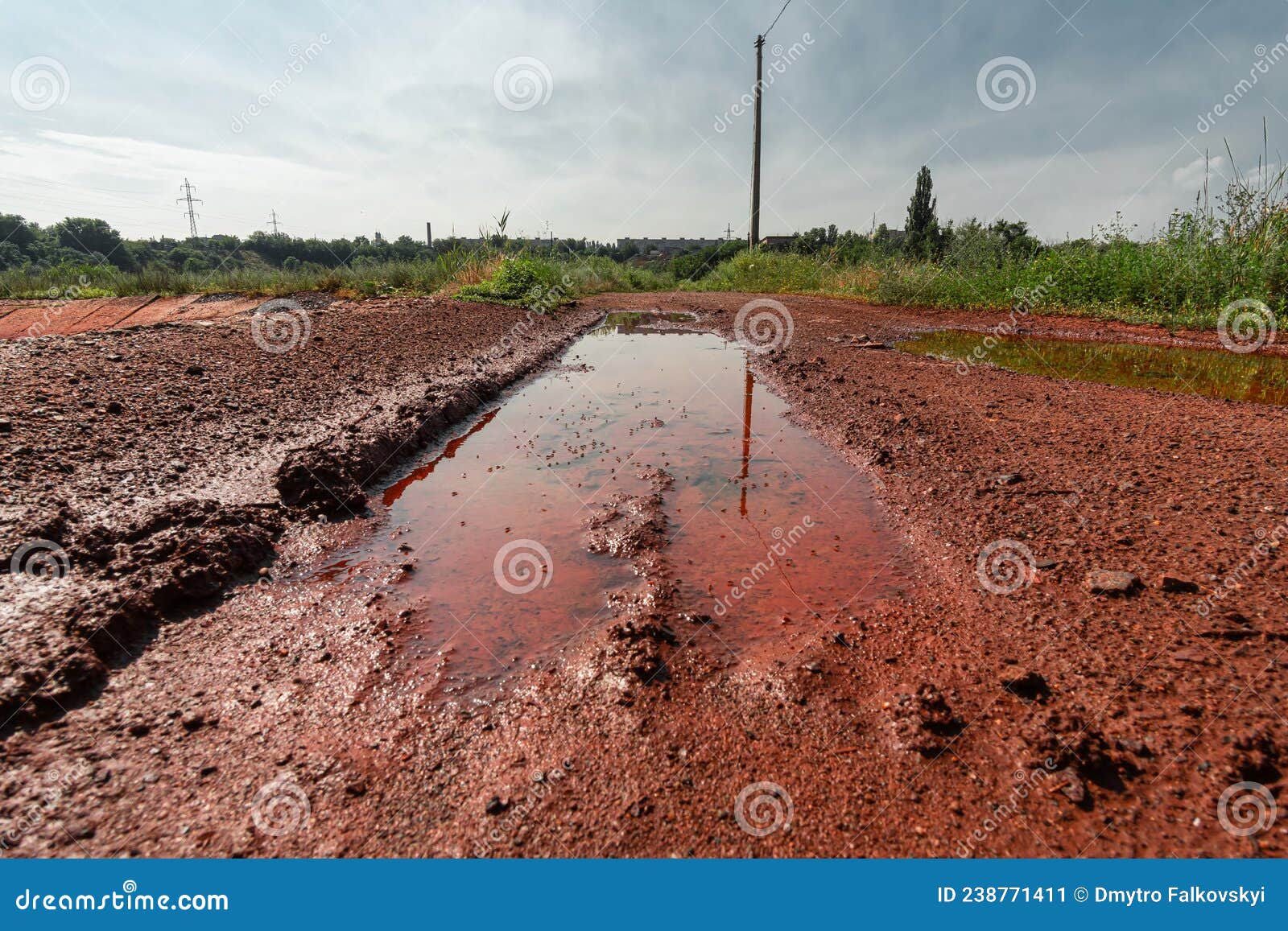 Pit with a Puddle in Red Mud from Iron Ore Stock Image - Image of line ...