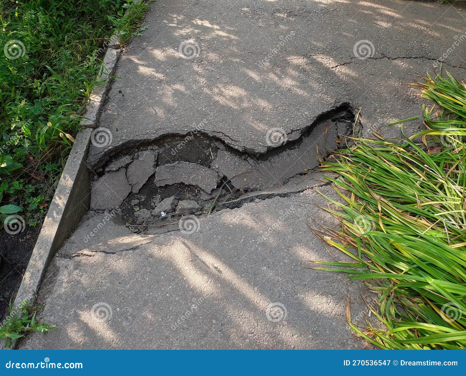 Pit on the Sidewalk Close-up. a Hole in the Asphalt is an ...
