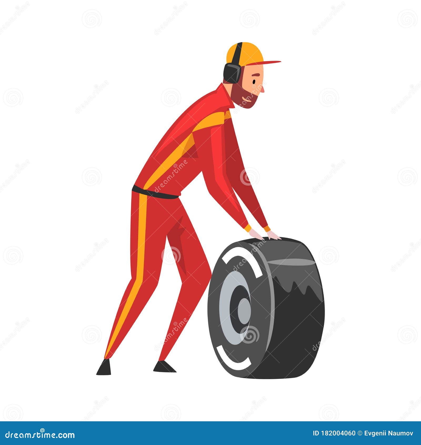Pit Stop Crew Member in Uniform with Tire Wheel, Maintenance of Racing ... Pit Stop Crew Member in Uniform with Tire Wheel, Maintenance of Racing ...