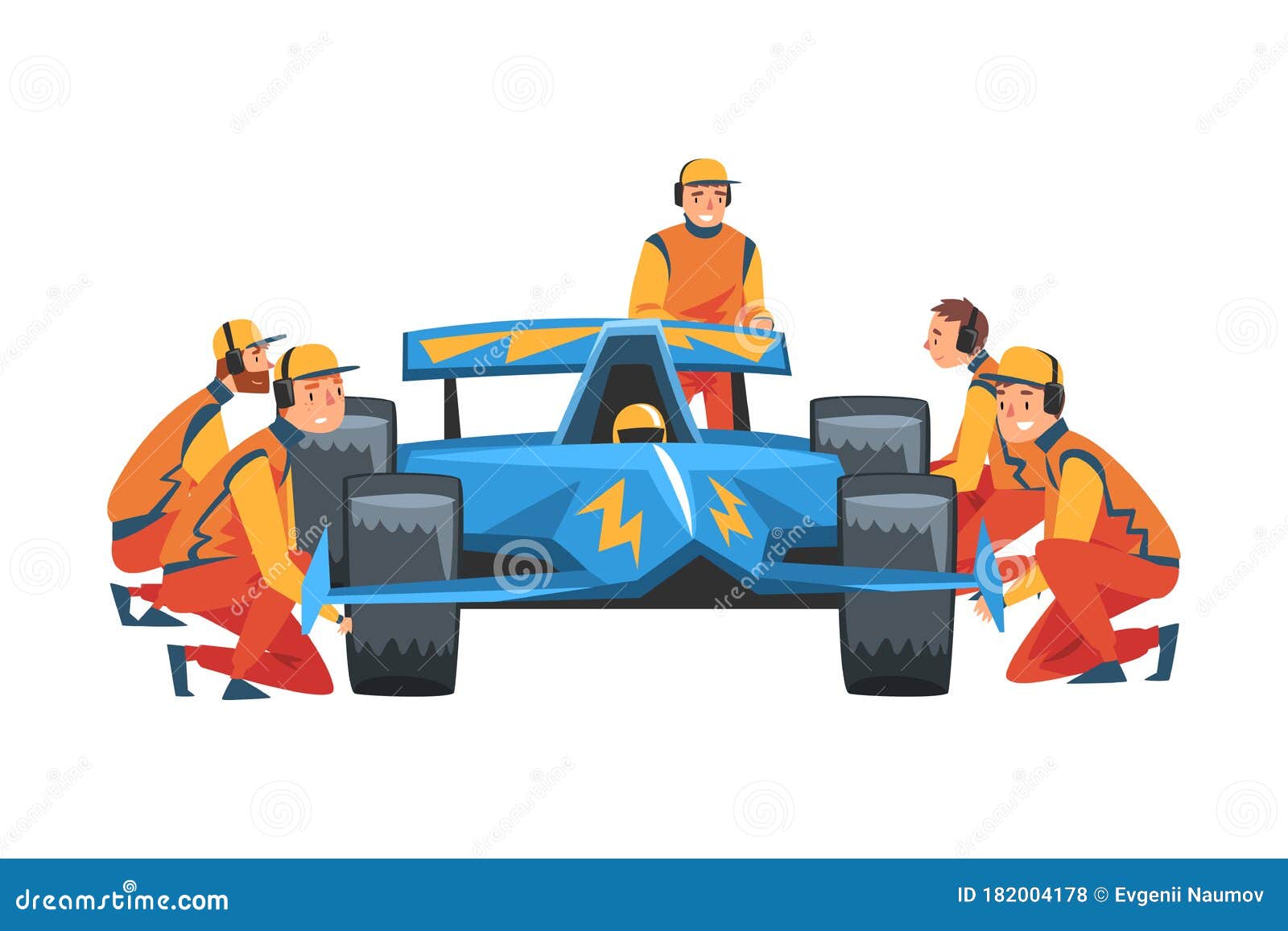 Pit Stop Crew Members In Uniform Changing Tire Wheels, Maintenance Of ... Pit Stop Crew Members In Uniform Changing Tire Wheels, Maintenance Of ...