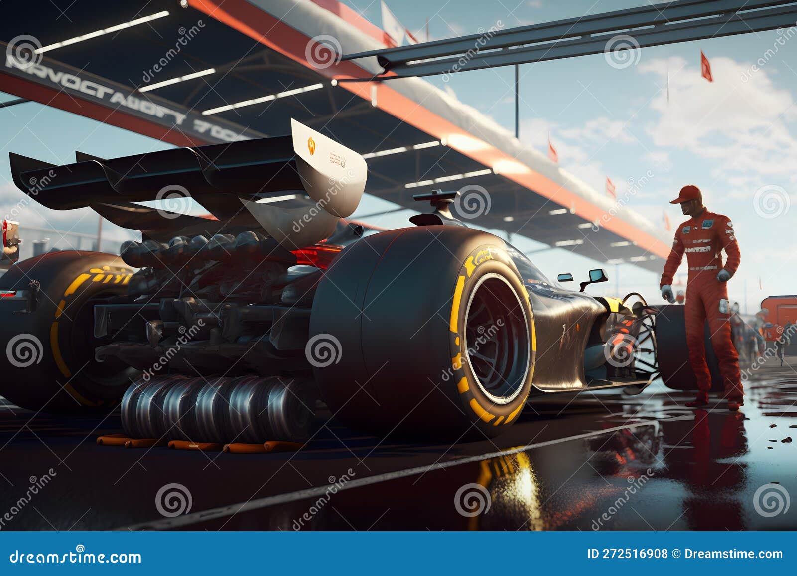 Pit Stop Workers And Engineers Maintaining Technical Service For A ...