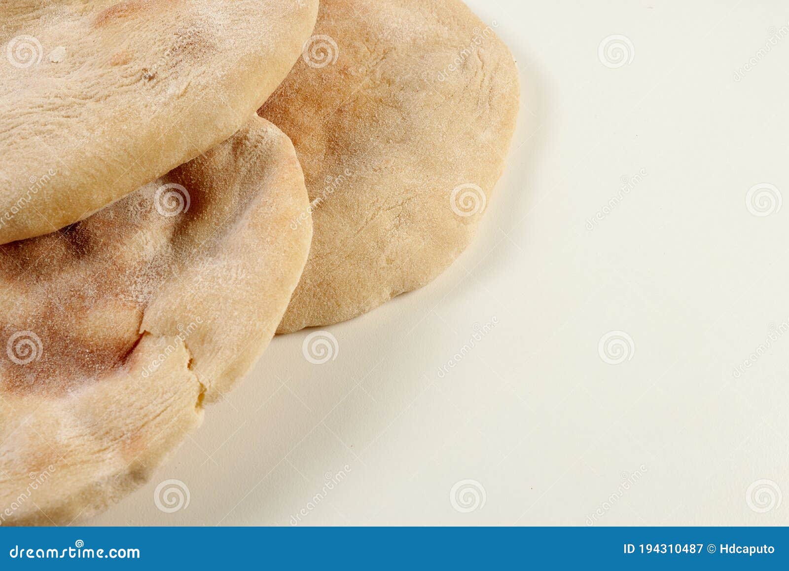 Pita or Arabic Breads on White Surface with Writing Space Stock Image ...