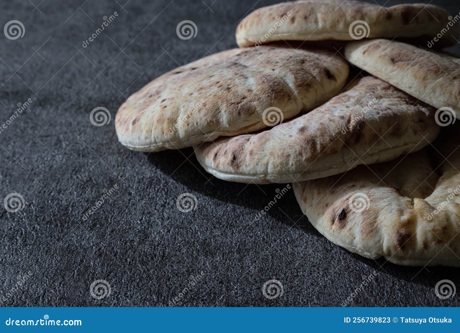 Pita Breads Isolated on Stone Pattern Board. Stock Image - Image of ...