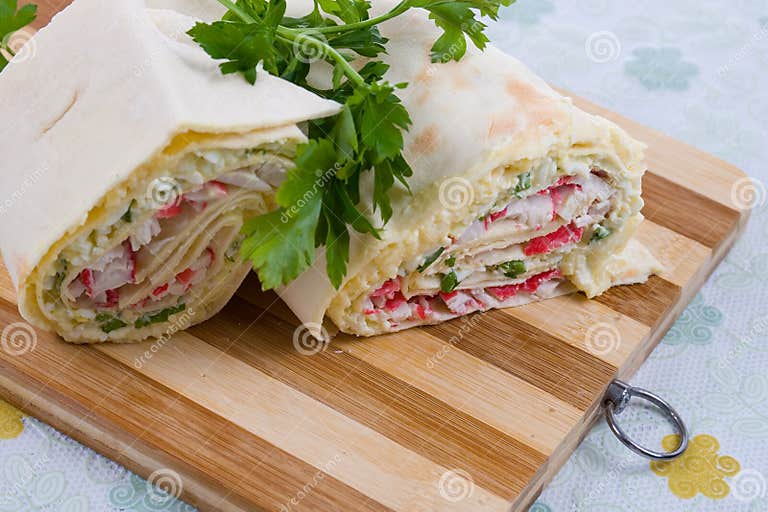 Pita roll with crab sticks stock image. Image of appetizer - 21592747