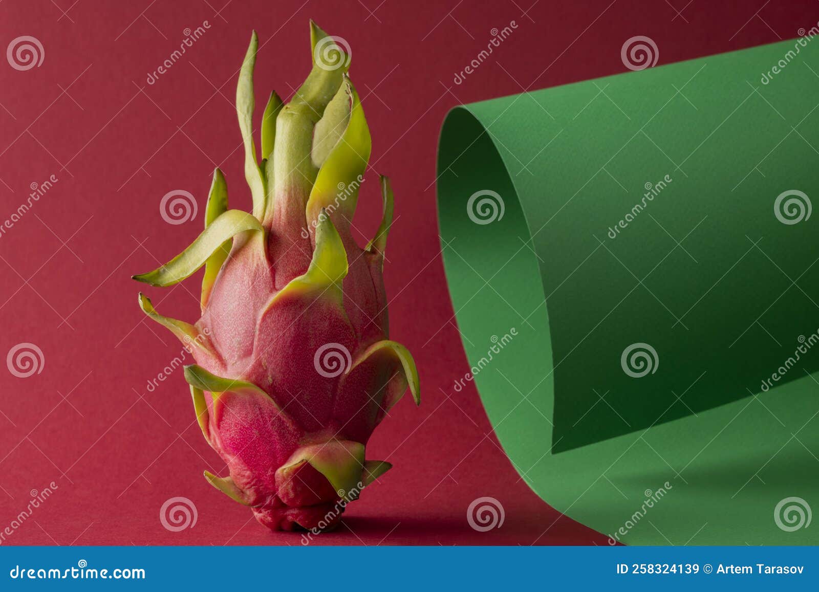 Pitaya, Pitahaya, Dragon Fruit on Tomato and Green Background Stock ...