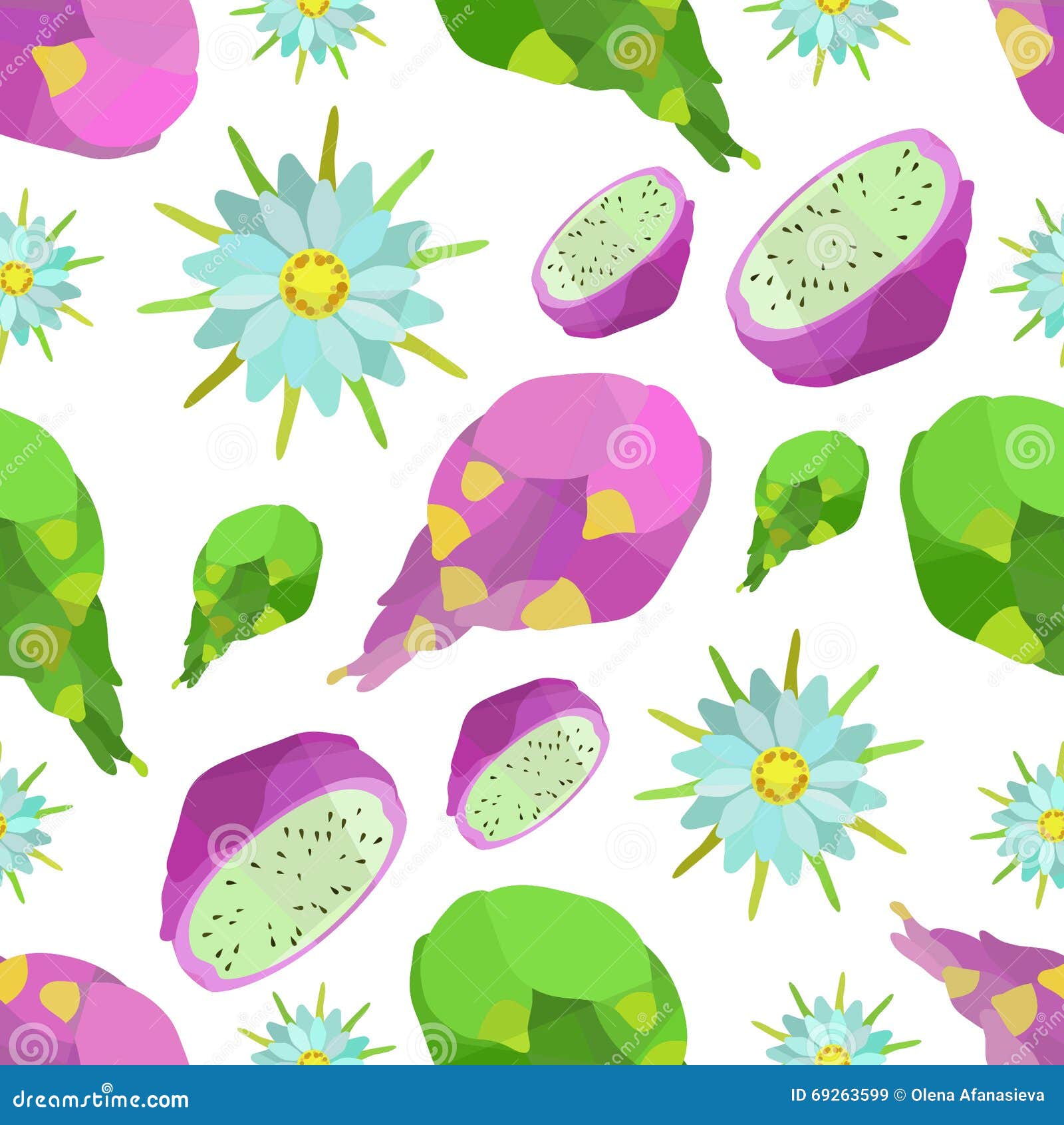 Pitaya Y Flor Inconsútiles Del Modelo Ilustración del Vector ...