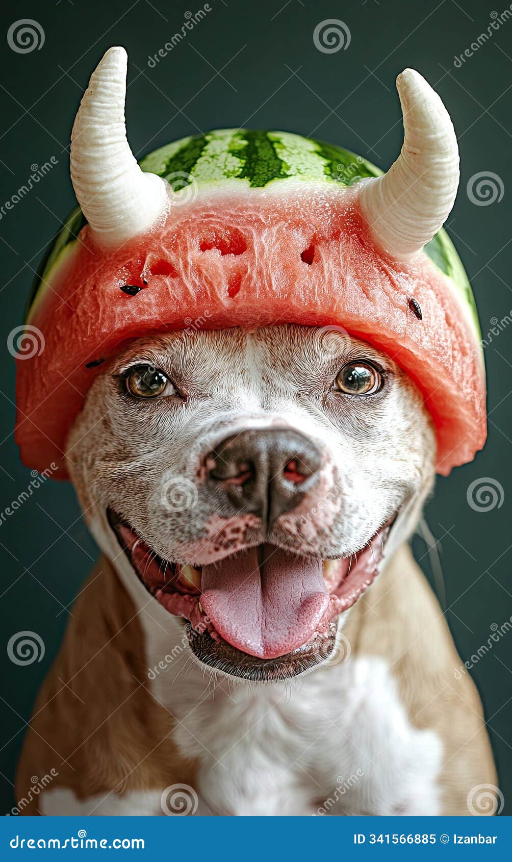 Pitbull Dog with Watermelon Viking Helmet Stock Illustration ...
