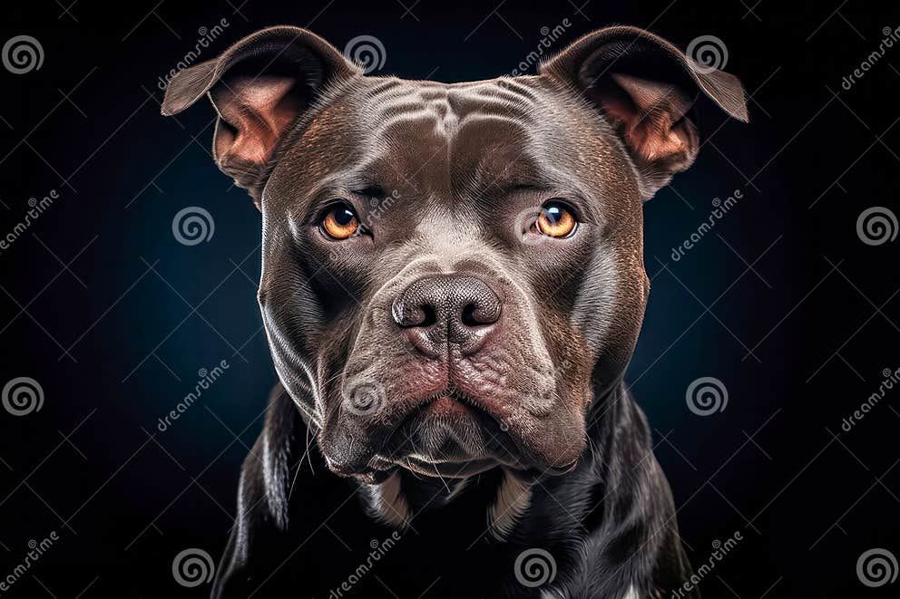 Pitbull in Studio Setting Against Black Backdrop Stock Image - Image of ...