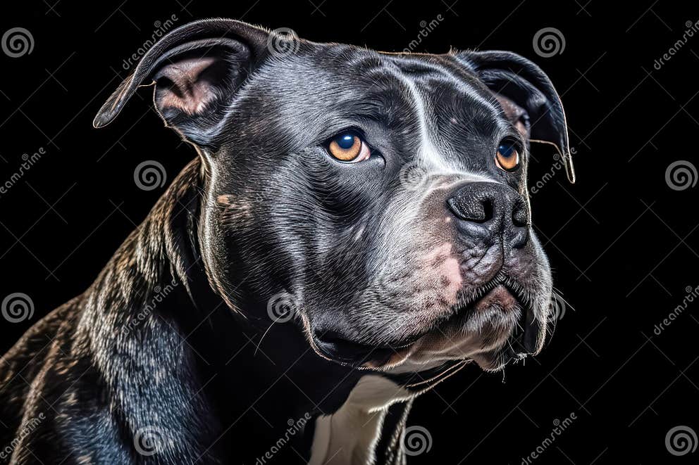 Pitbull in Studio Setting Against Black Backdrop Stock Image - Image of ...