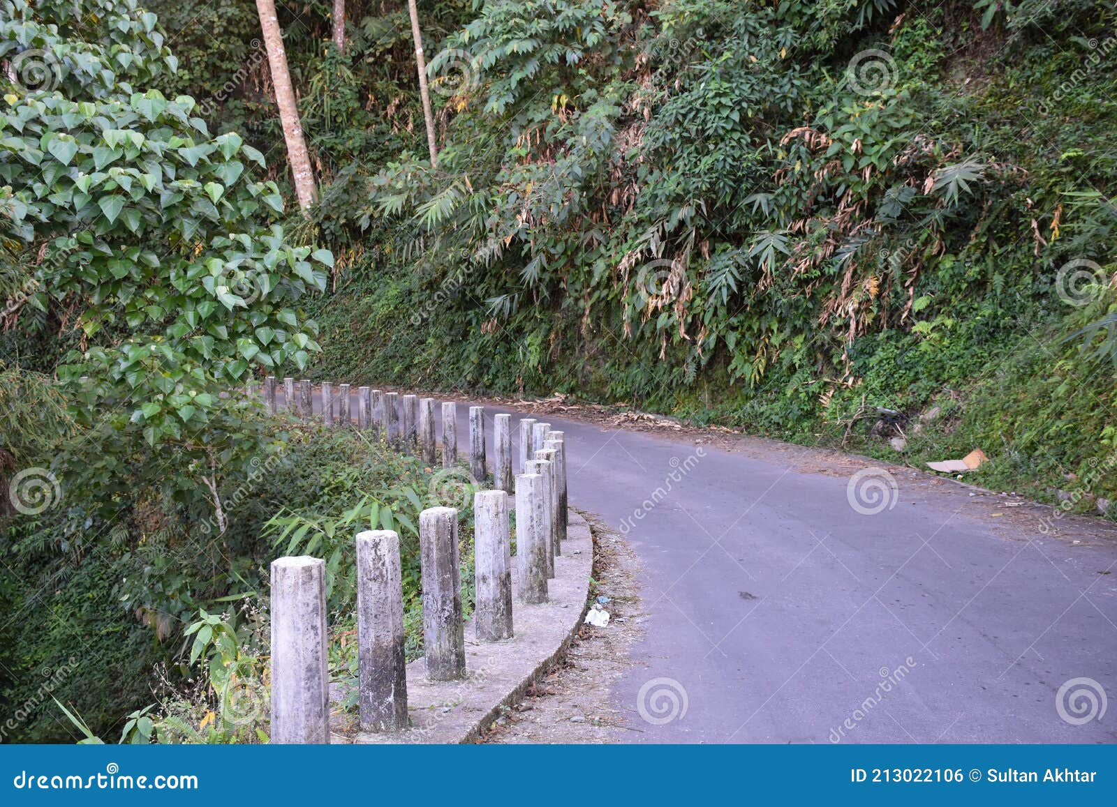Pitch Road with Sharp Bend and Side Protection Stubs Stock Photo ...