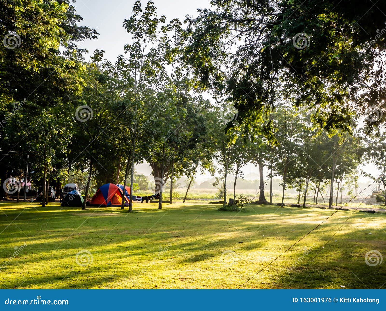 Row Of Pitched Tents And Cars At Australian Camping Grounds At Sunset ...