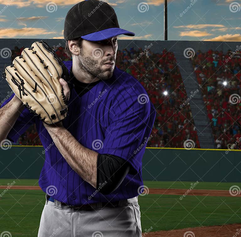 Pitcher Baseball Player stock photo. Image of team, blue - 80771312