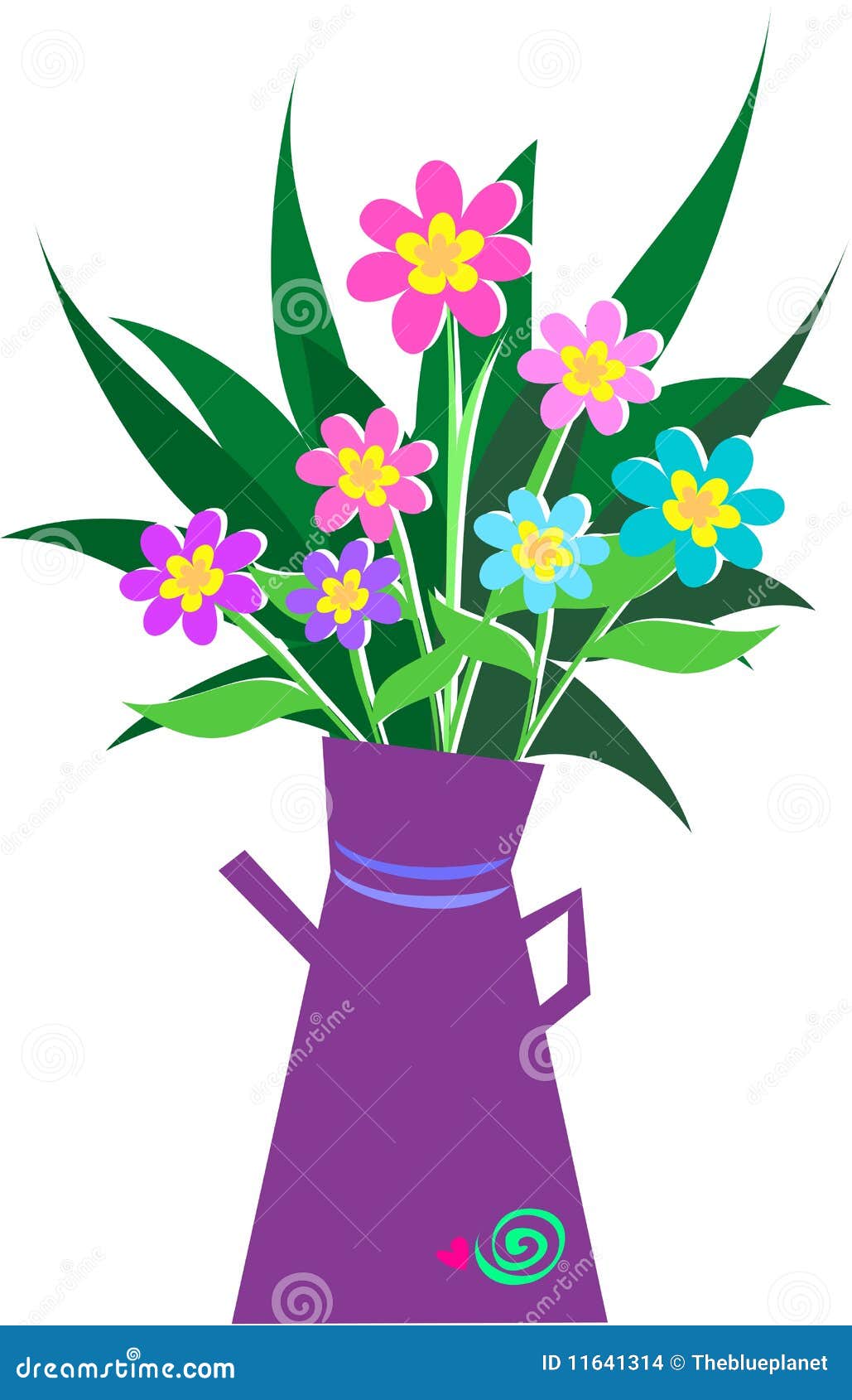 Pitcher of Colorful Flowers Stock Vector - Illustration of spout, leaf ...