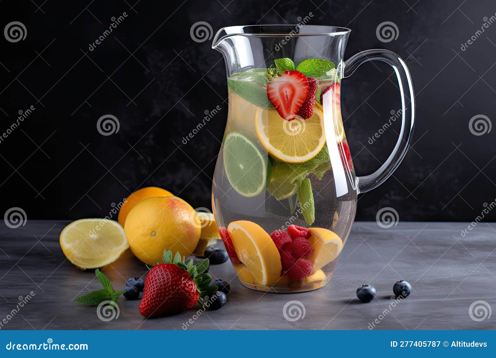A Pitcher of Fruit-infused Water, Ready To Be Served and Enjoyed Stock ...