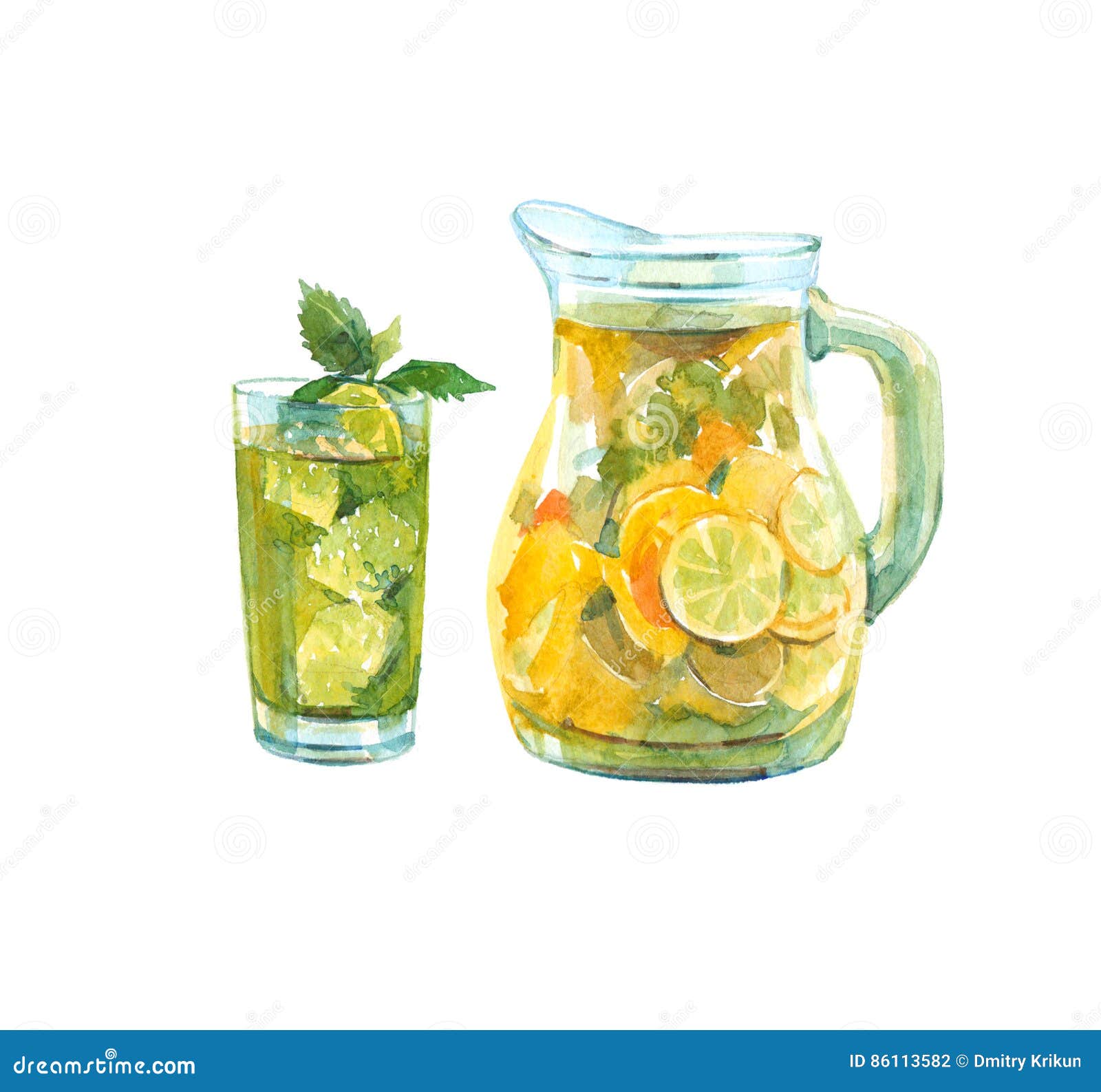 Pitcher Of Lemonade Glass With A Drink Stock Illustration
