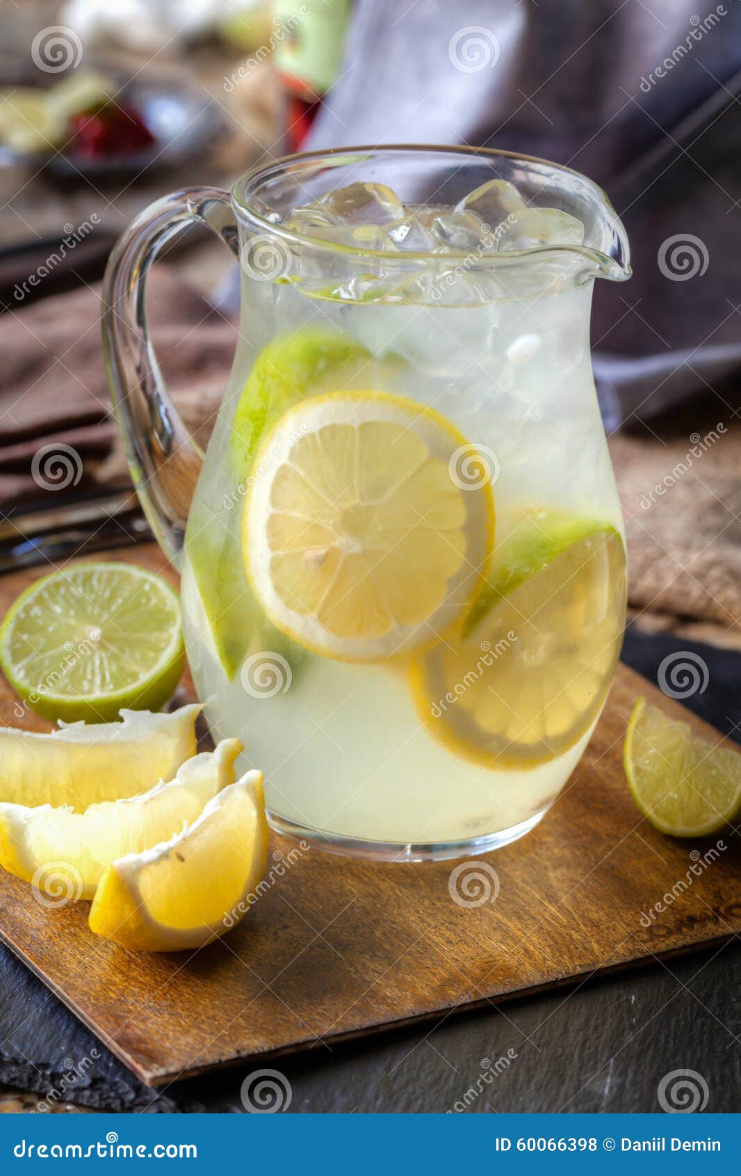 Pitcher of Lemonade with Lime and Lemon Stock Photo - Image of summer ...