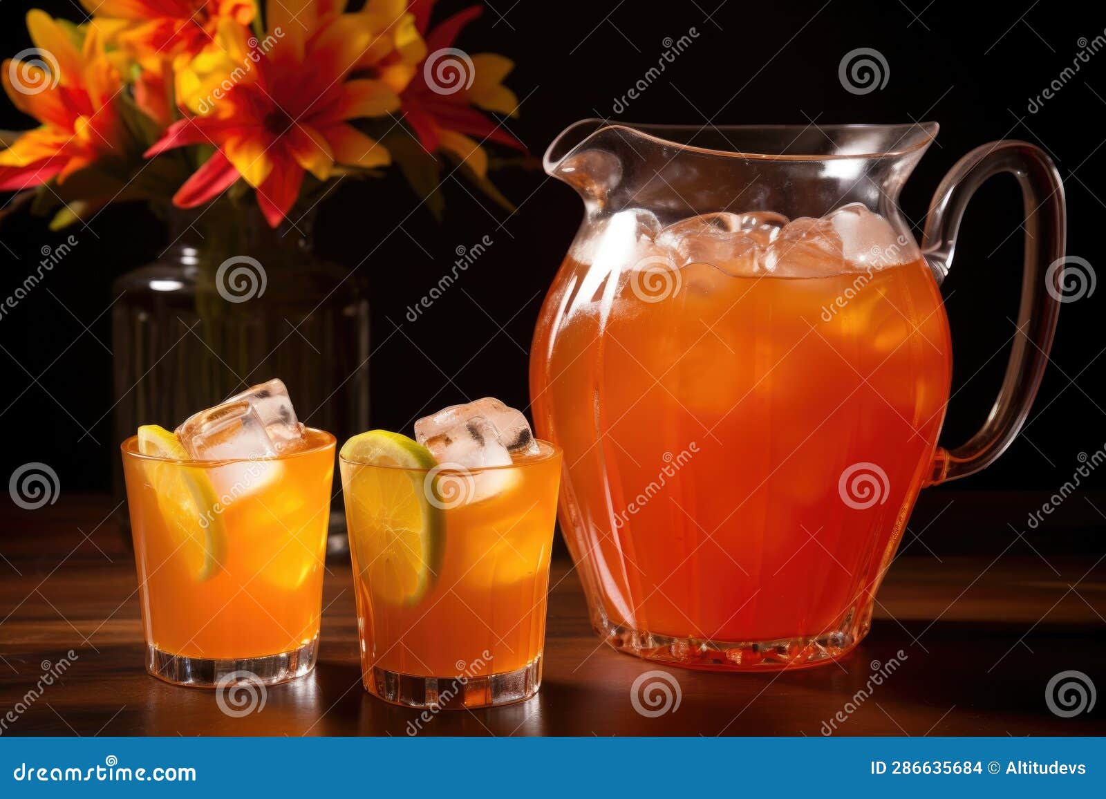 A Pitcher of Rum Punch with a Ladle and Ice Bucket in the Background ...