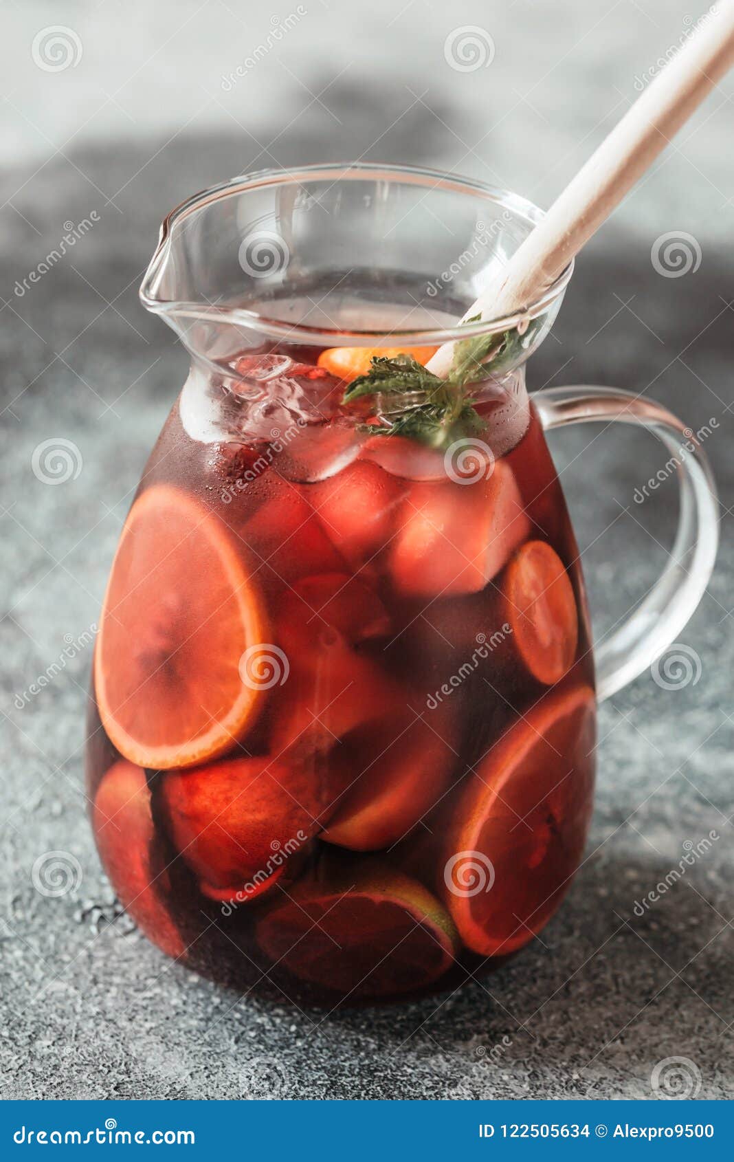 A Pitcher of Spanish Fruit Sangria Stock Photo - Image of lemon, fall ...