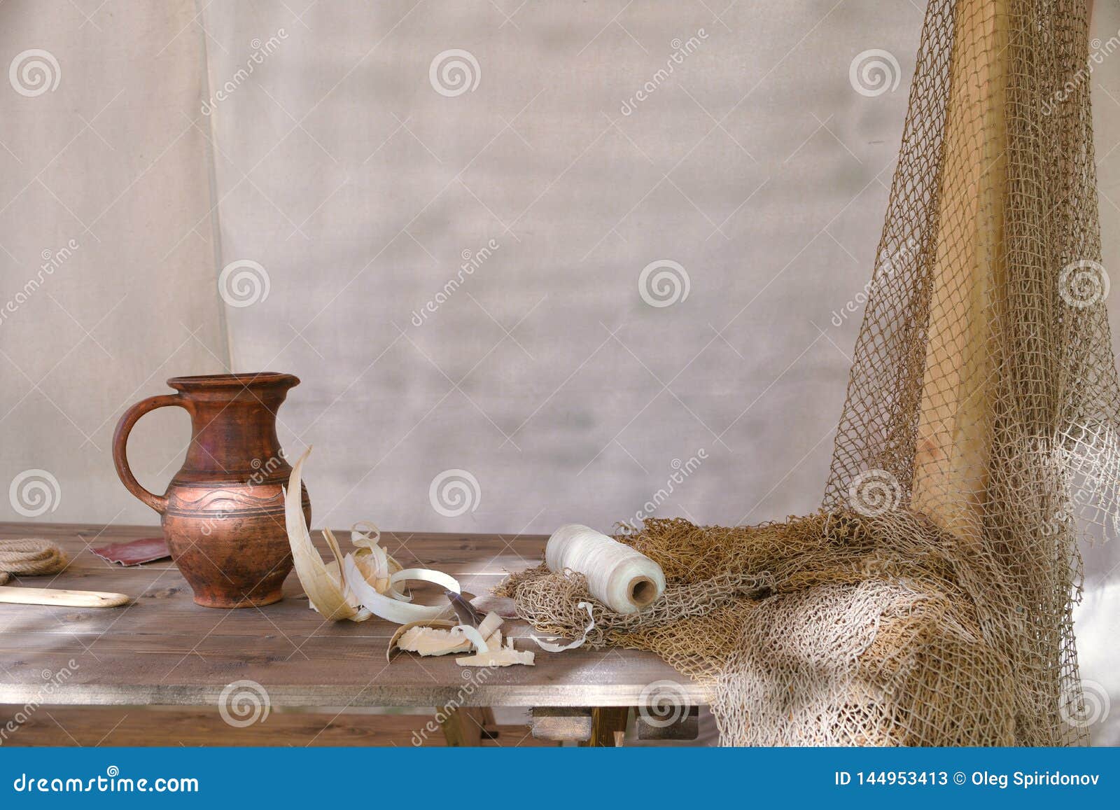 Pitcher on a Table with a Fishing Net Stock Image - Image of concept ...