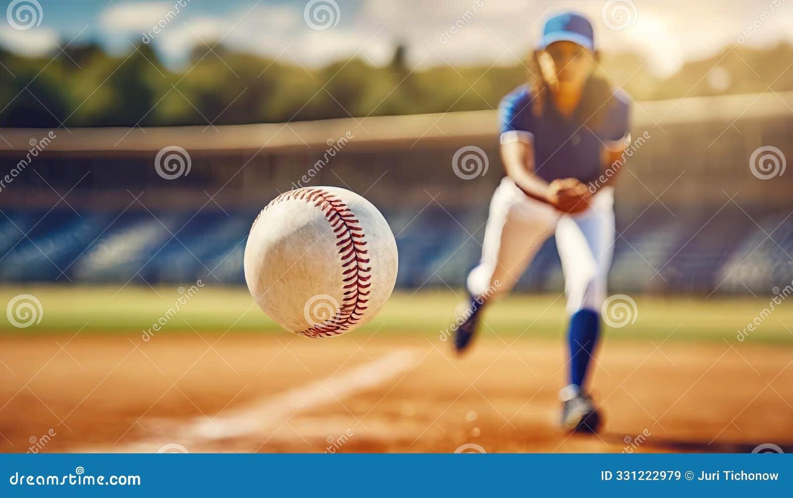Pitcher Throws Baseball with Focus on Ball. Blur of Motion and Stadium ...