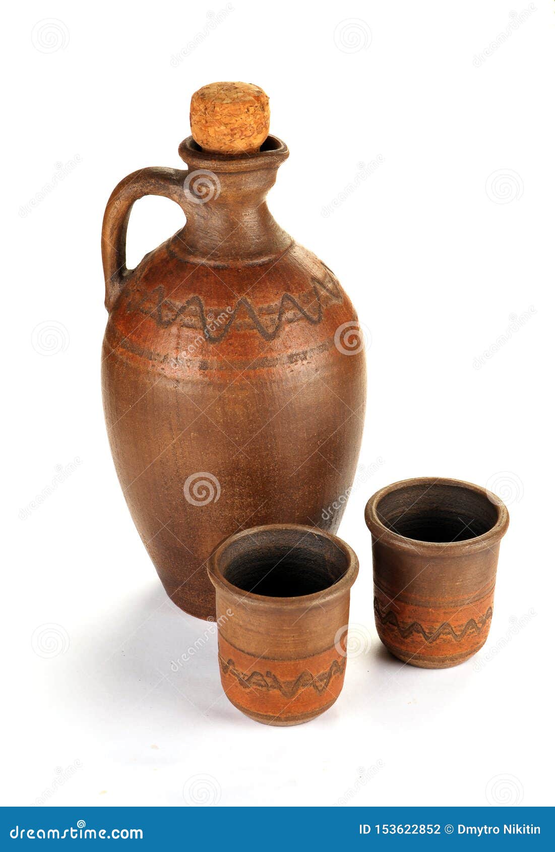 Pitcher and Two Cups of Clay Stock Photo - Image of bible, pattern ...