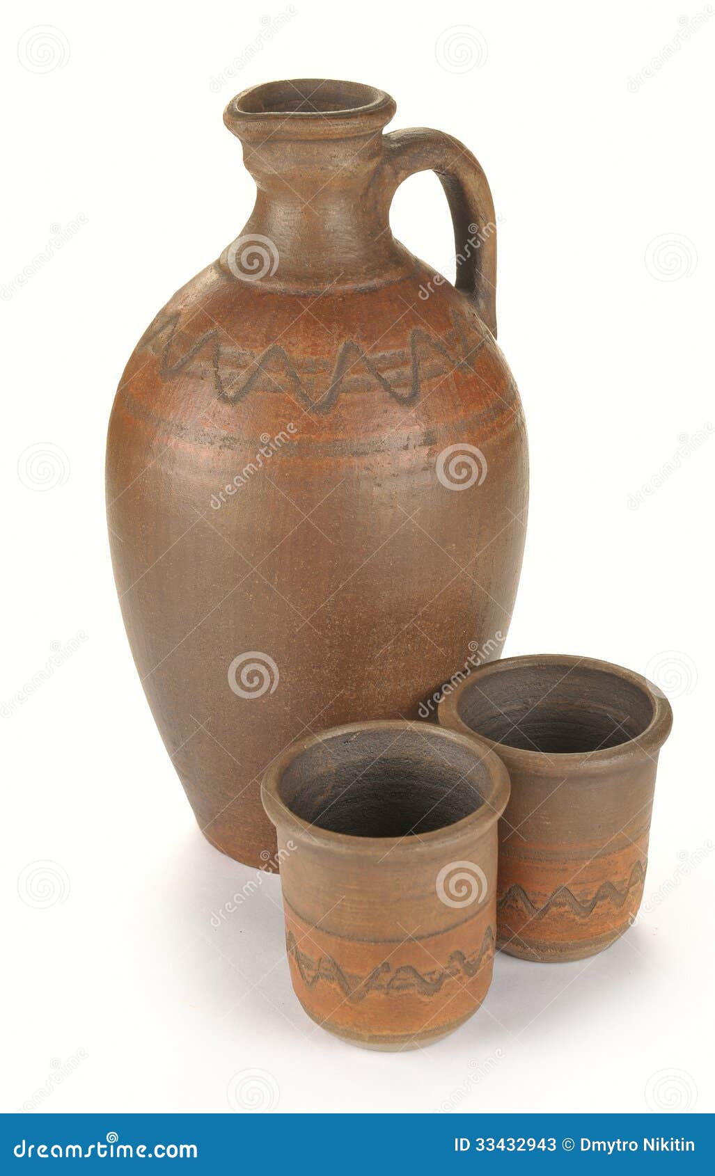 Pitcher and Two Cups of Clay Stock Image - Image of container, still ...