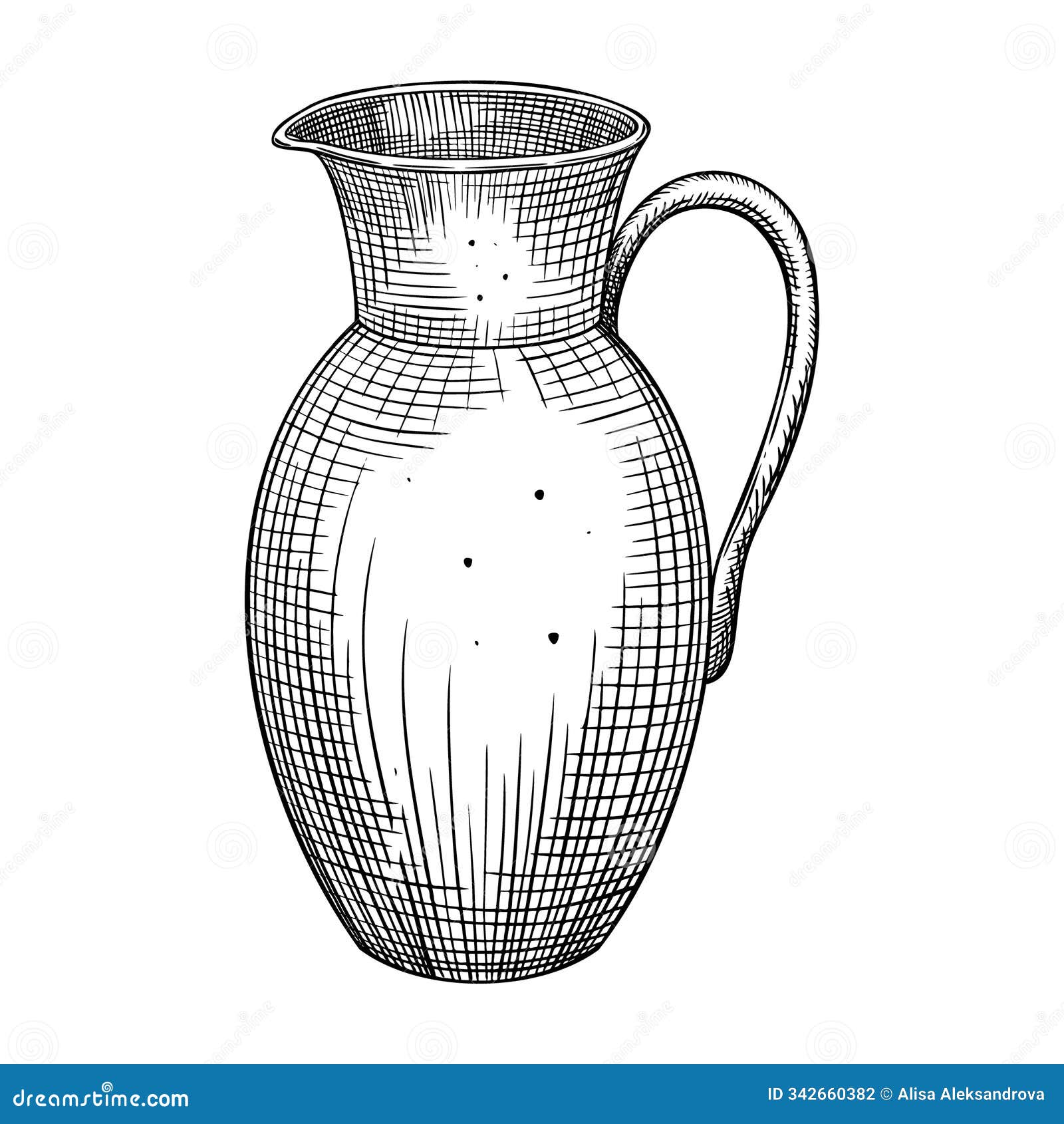 Pitcher Vector Illustration. Linear Drawing of Vintage Jug Painted by ...