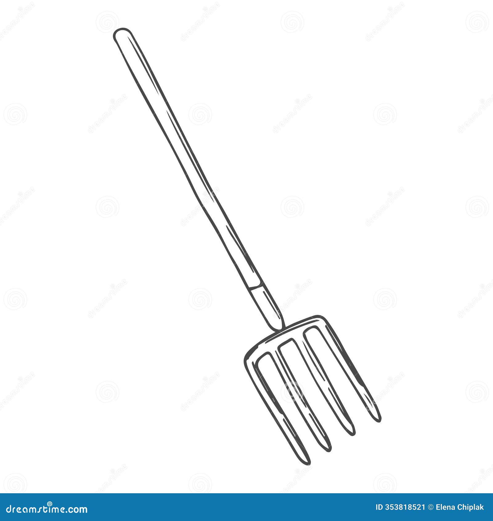 Pitchfork Sketch for Agricultural Work with Hay and Grass, Vector ...
