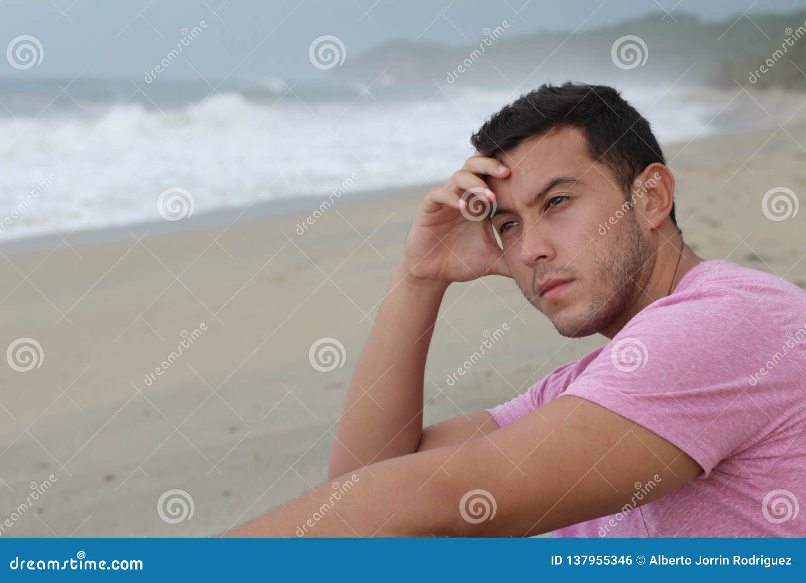 Pitiful Young Man at the Beach Stock Photo - Image of angry, disorder ...