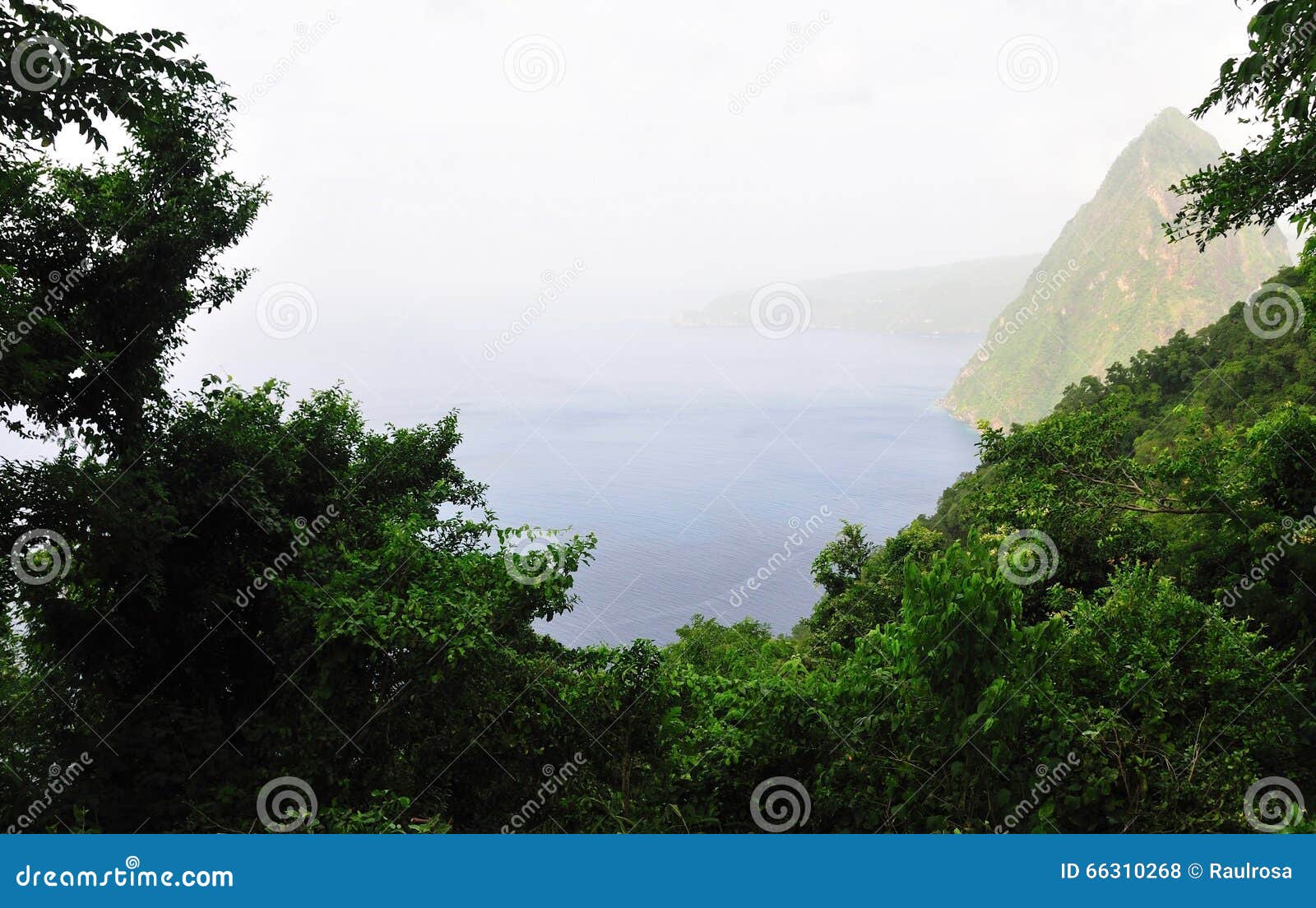 Piton Bay from Peak of Mount Piton Stock Photo - Image of caribbean ...
