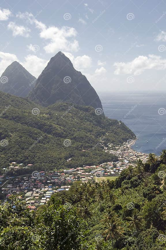 The Pitons stock photo. Image of caribbean, town, tropical - 8255044