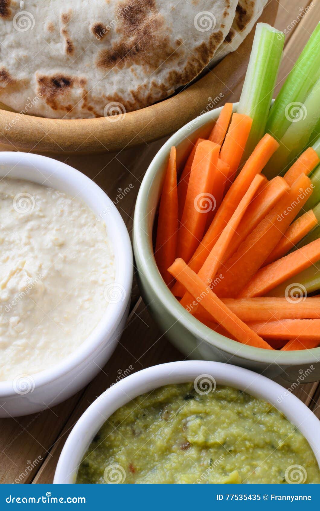 Pitta, Dips and Crudites from Above Stock Image - Image of foods ...