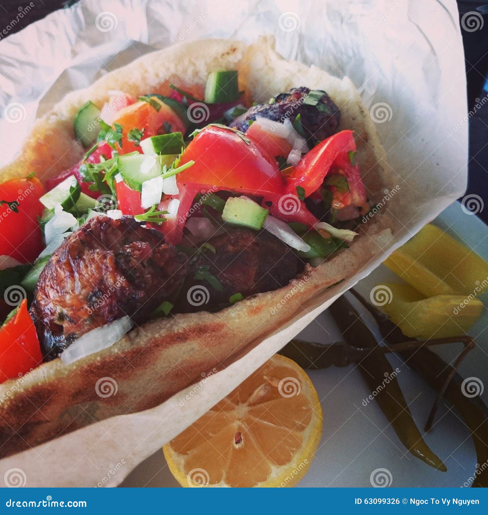 Pitta sheftalia stock photo. Image of food, cucumber - 63099326