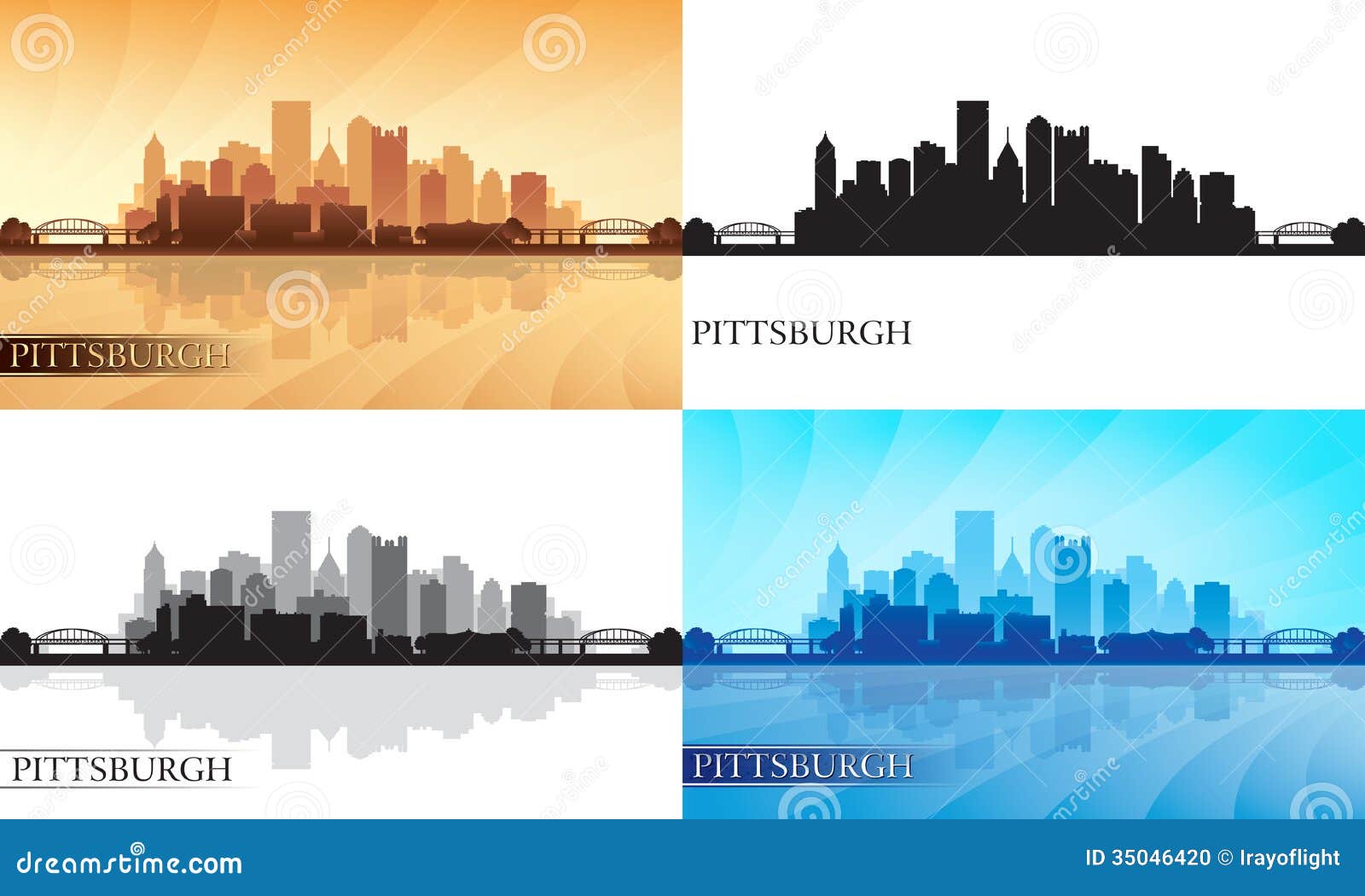 Pittsburgh City Skyline Silhouettes Set Stock Vector - Illustration of ...