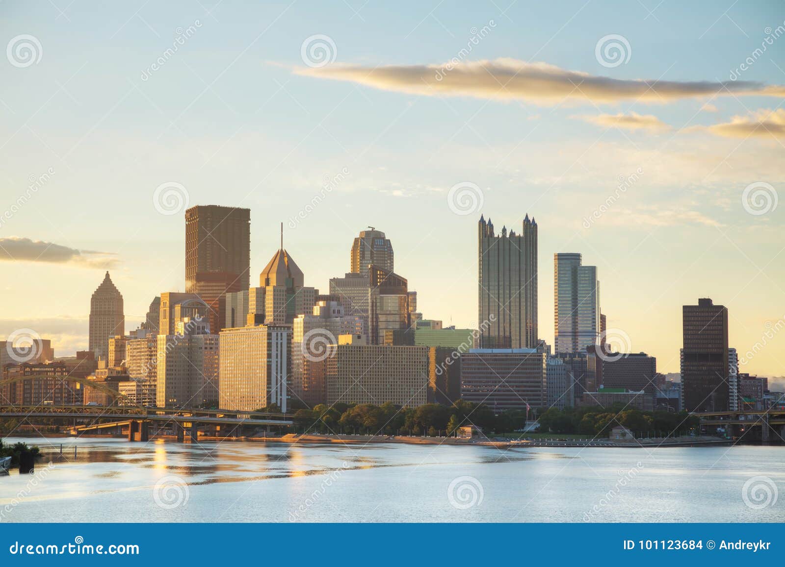 Pittsburgh Cityscape with the Ohio River Stock Photo - Image of night ...