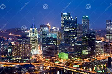 Pittsburgh at night stock photo. Image of evening, lights - 8592572