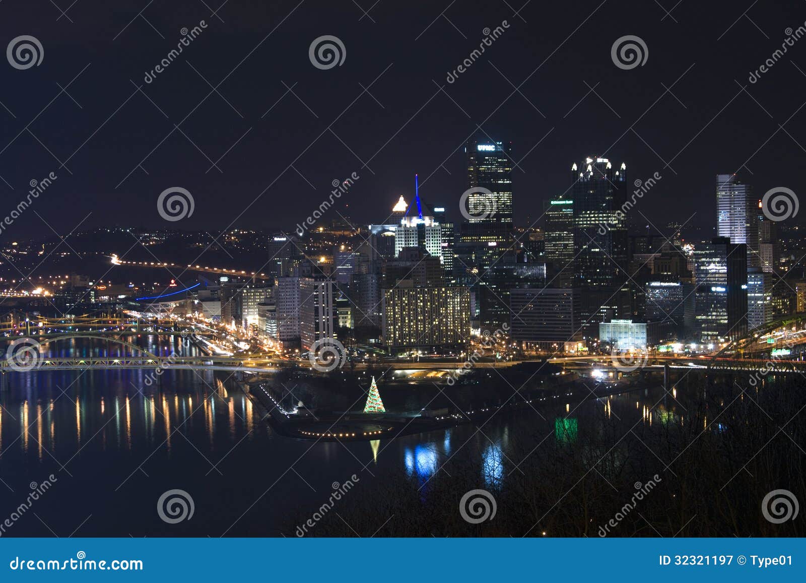 Pittsburgh at night stock image. Image of life, winter - 32321197
