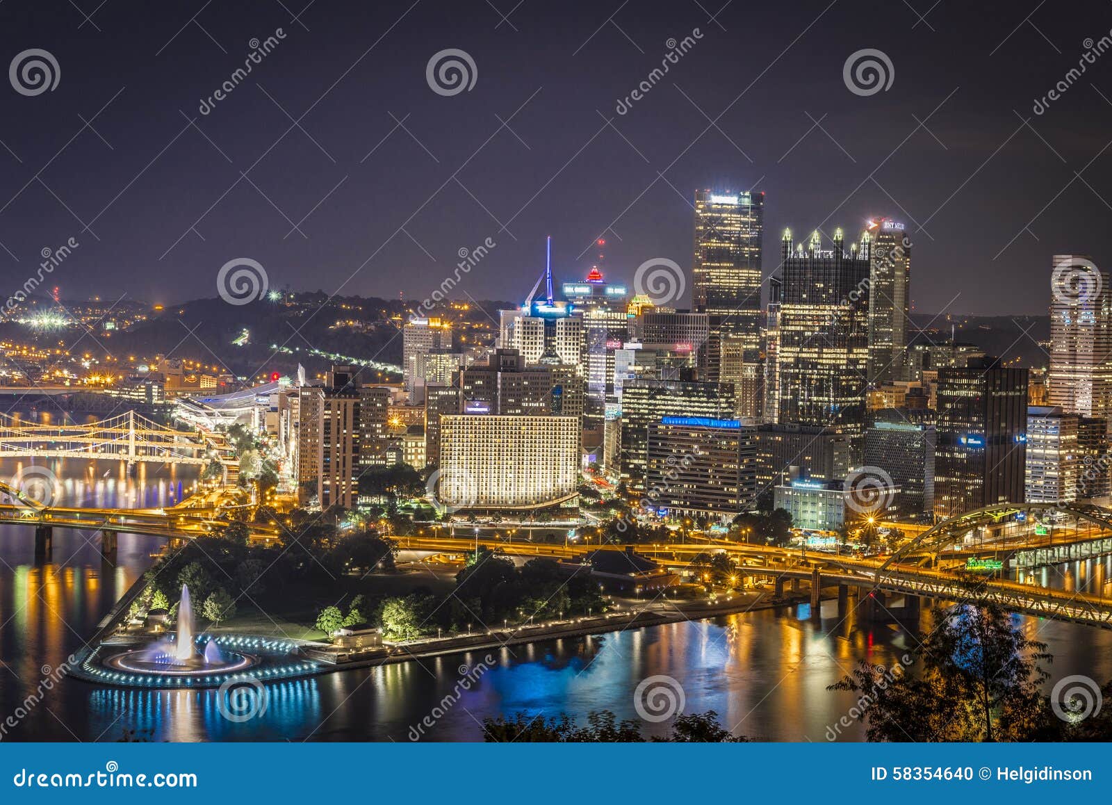 Pittsburgh at night editorial image. Image of river, state - 58354640