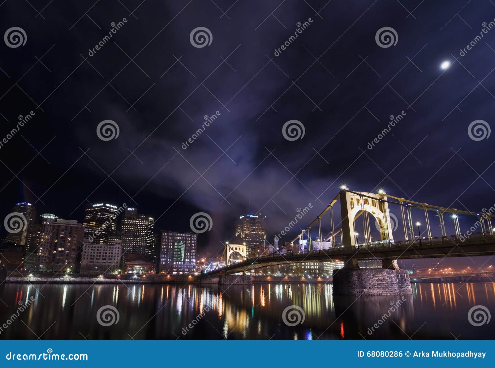 Pittsburgh Riverside on a Moonlit Night Stock Photo - Image of city ...