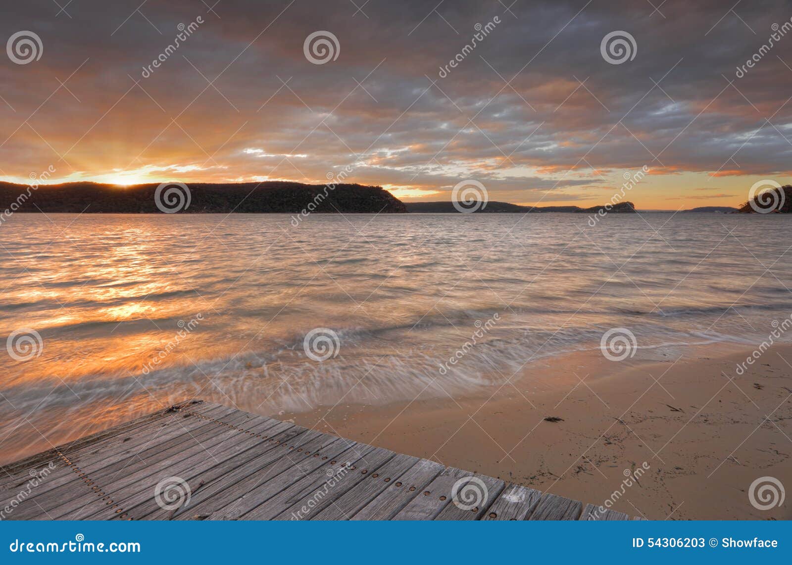 Pittwater sunset stock image. Image of pretty, pier, motion - 54306203