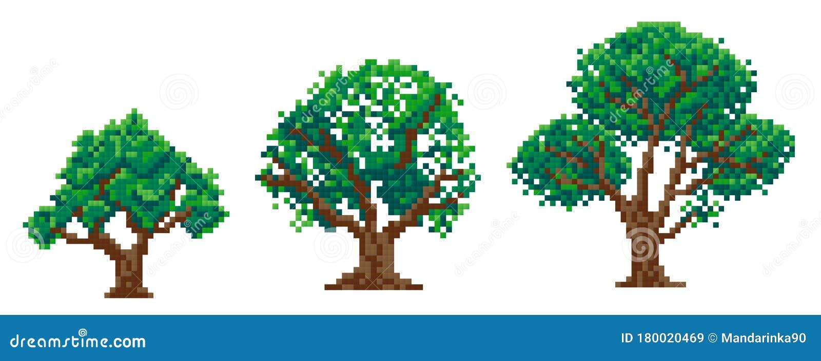 Set of Pixel Trees, Pixel Art on White Background Stock Vector ...