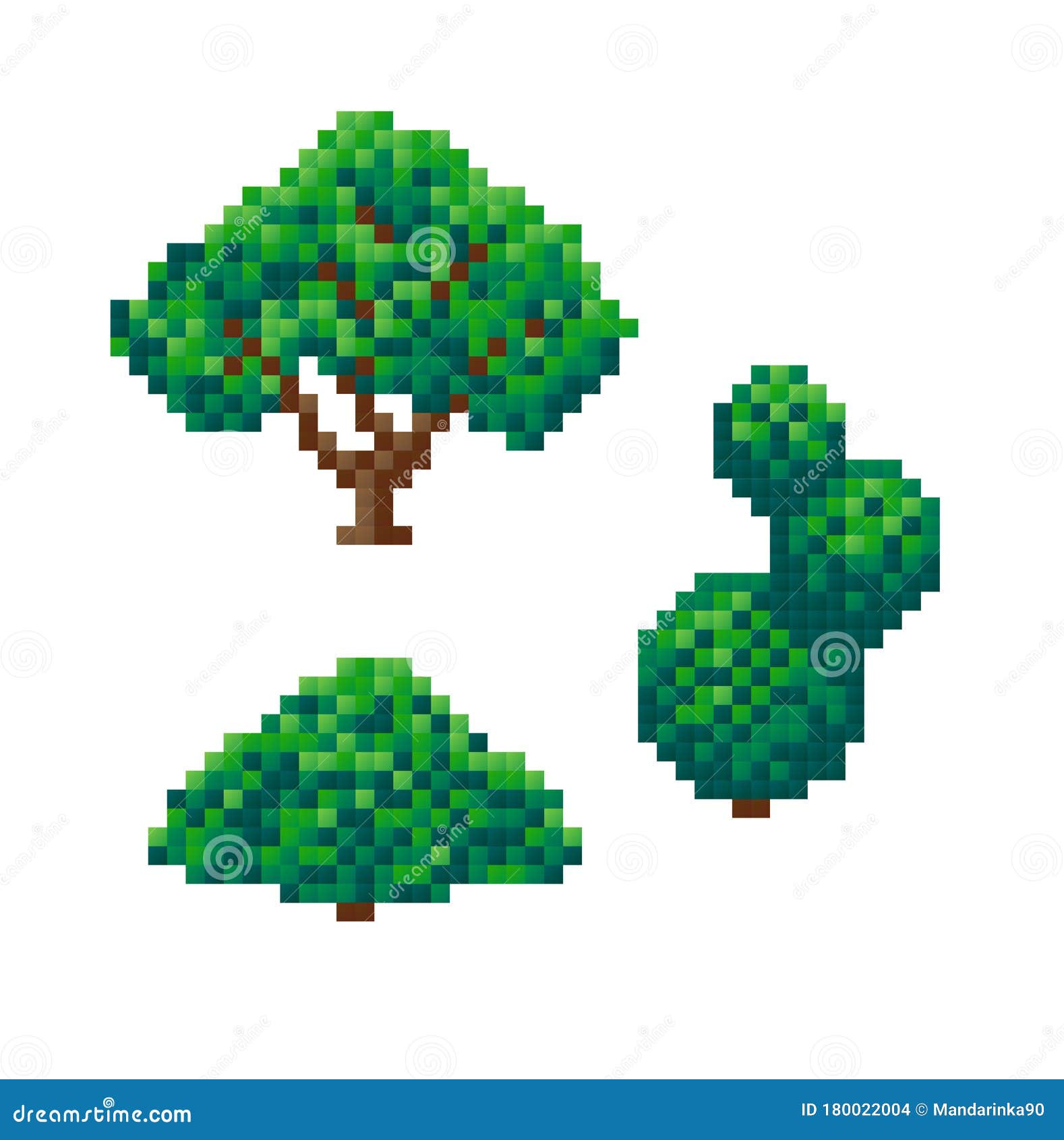 Set of Pixel Bushes, Pixel Art Vector Illustration Stock Vector ...