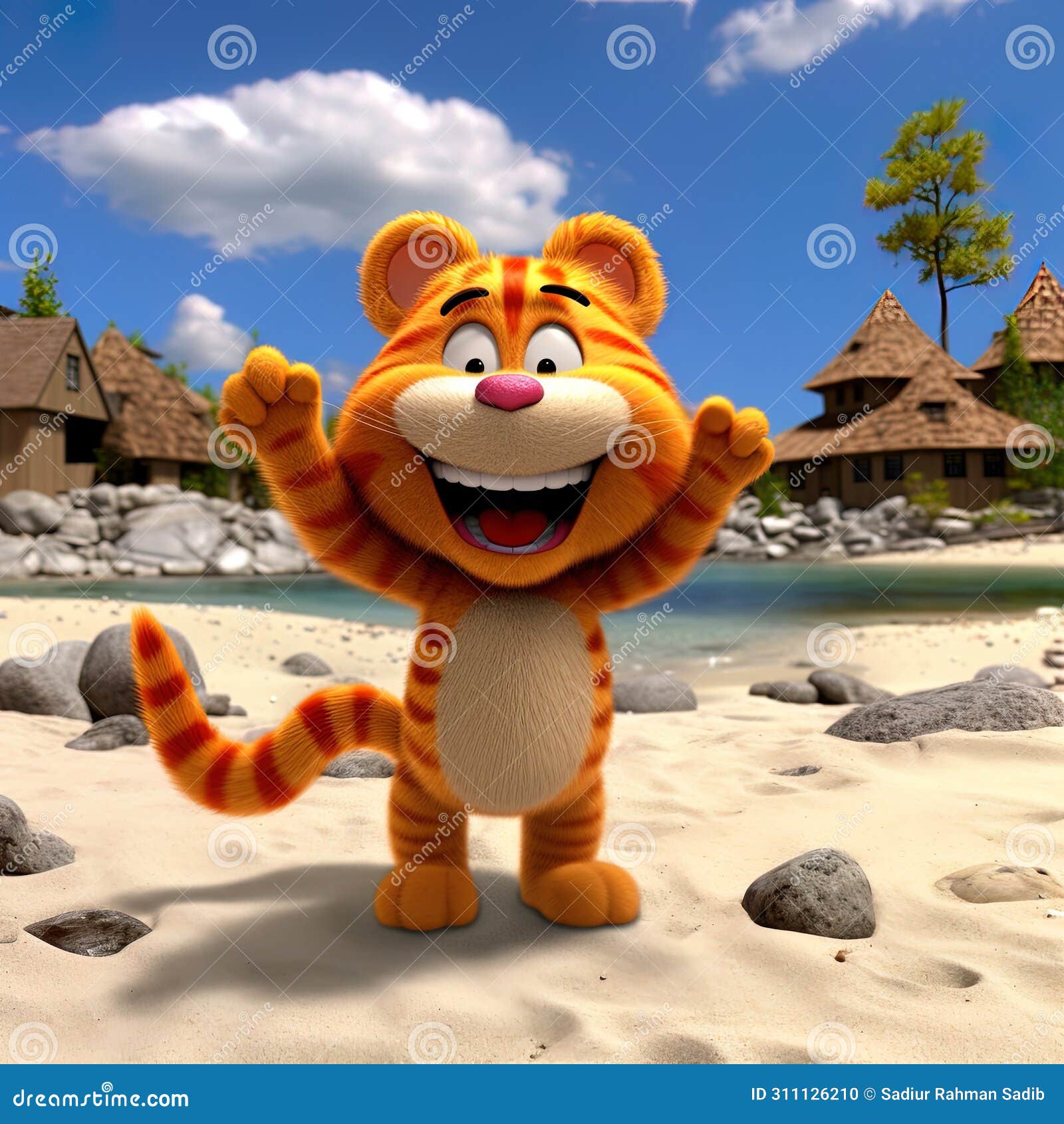 Pixar Illustration Of A Cartoon Cat Exploring. Stock Photography ...